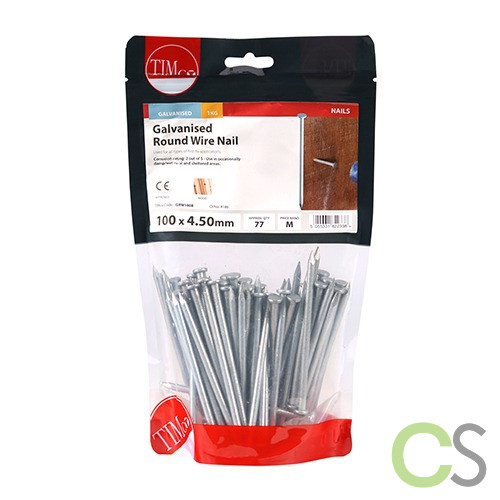 Galvanised Round Wire Nails 100mm 1Kg, Country Supplies